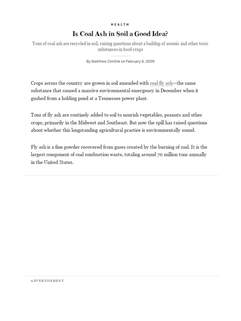 Is Coal Ash in Soil A Good Idea - Scientific American | PDF | Waste | Soil