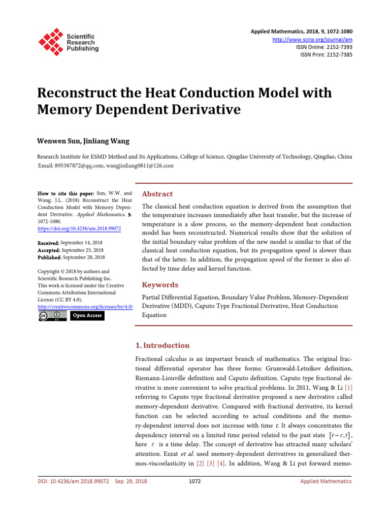 Memory-Dependent Heat Conduction Model | PDF | Differential Equations ...