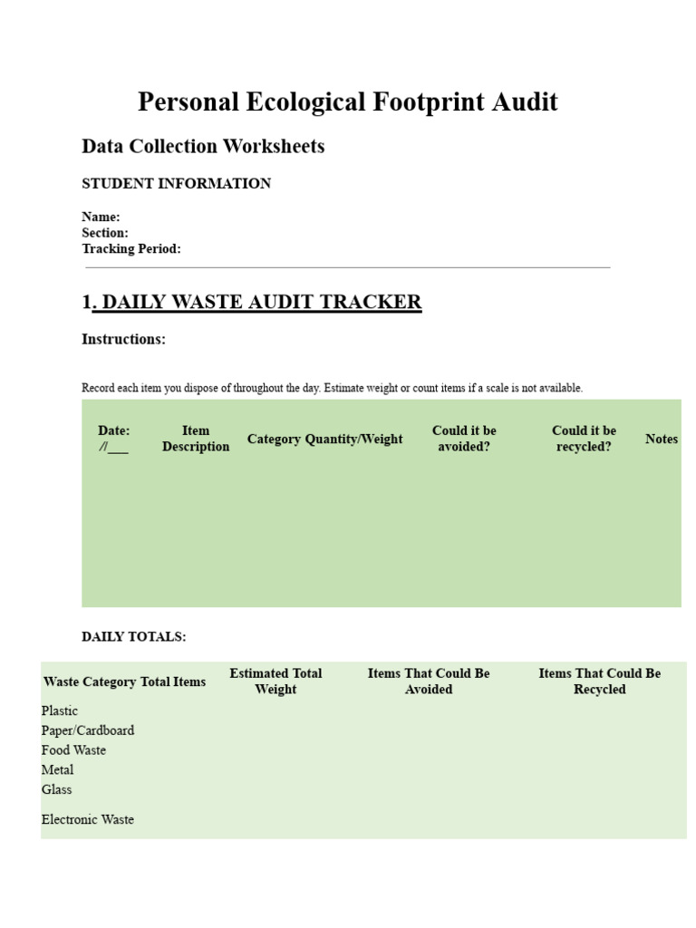 Personal Ecological Footprint Audit | PDF | Meal | Waste