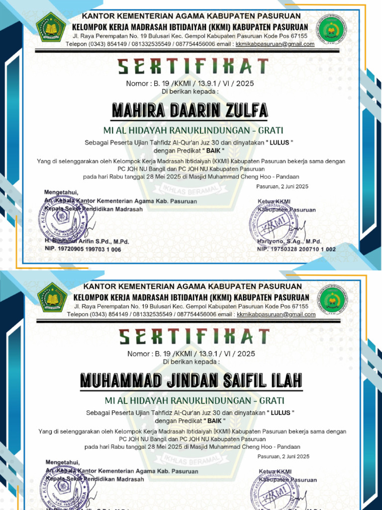 Sertifikat Tahfidz | PDF