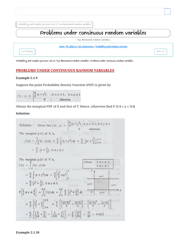 Two-Dimensional Random Variables Problems | PDF | Random Variable | Probability Density Function
