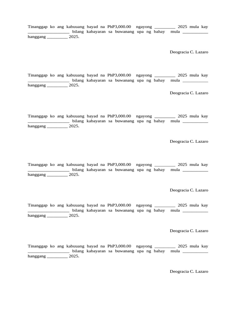 Acknowledgment Receipt (Tagalog) | PDF