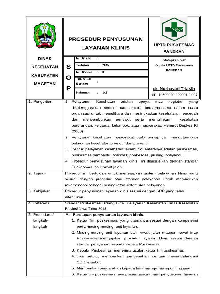 Sop Prosedur Penyusunan Layanan Klinis | PDF