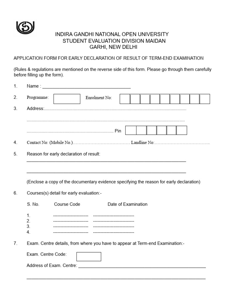Early Declaration of Result Form | PDF