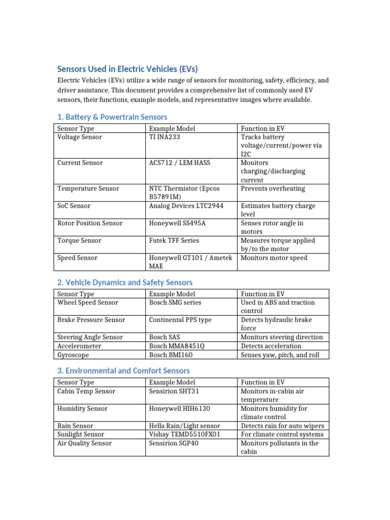 EV Sensors Document | PDF | Sensor | Electric Vehicle