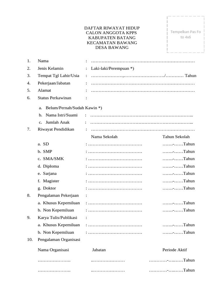 Daftar Riwayat Hidup KPPS | PDF