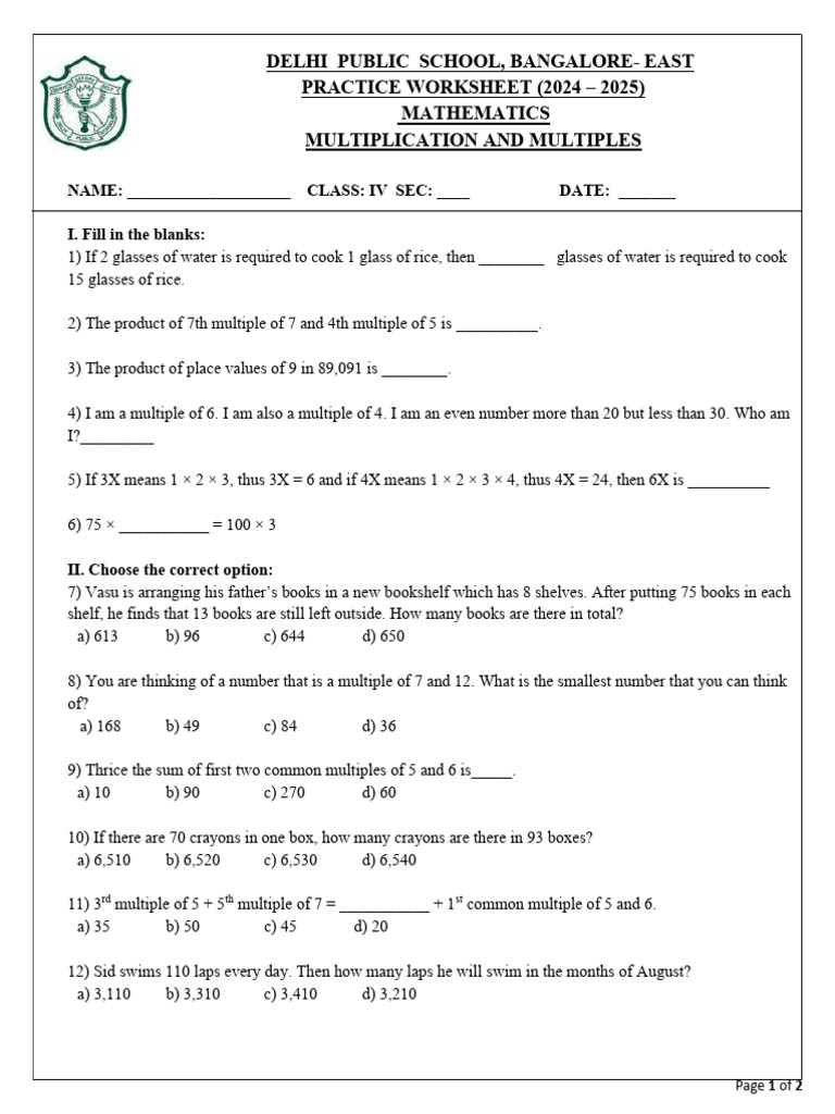 Grade IV Practice Worksheet Math1725853855339 | PDF