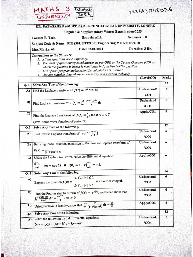 University PYQ 2024 3rd Sem | PDF