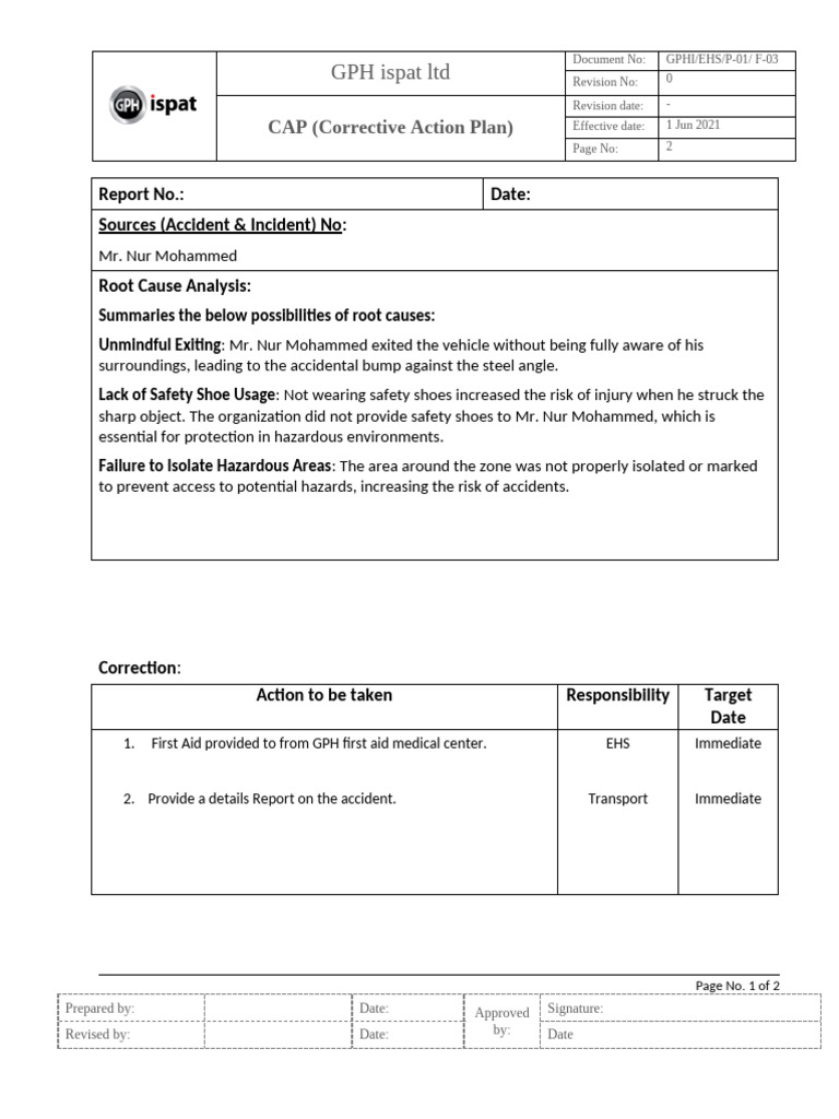 03.corrective Action Plan (CAP) Nur Mohammad Transport | PDF | Personal ...