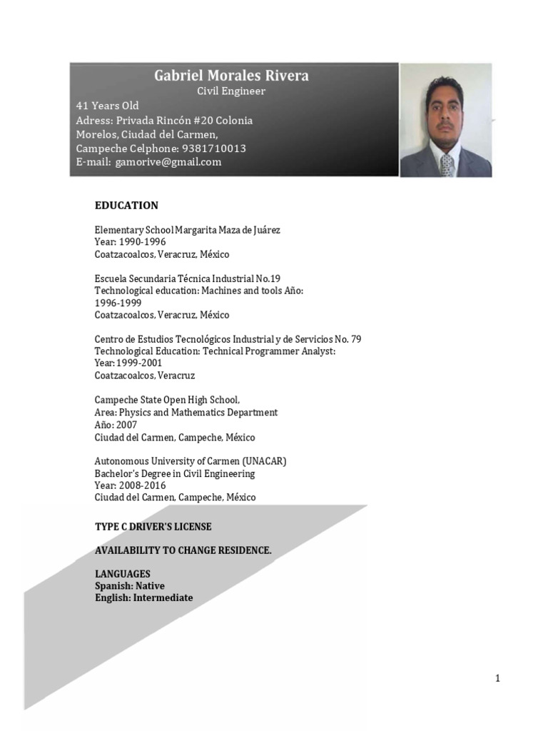 Currículum Ing. Gabriel Morales Rivera | PDF | Concrete | Deep Foundation