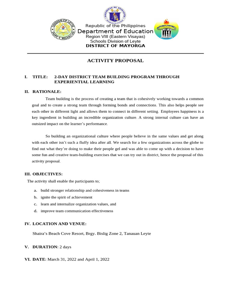 2-Day Team Building Program Proposal | PDF | Organizational Behavior ...