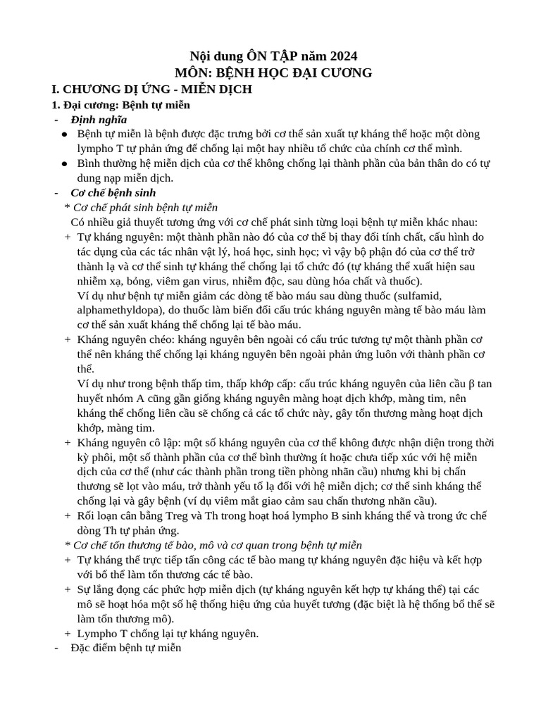 De Cuong Benh Hoc | PDF