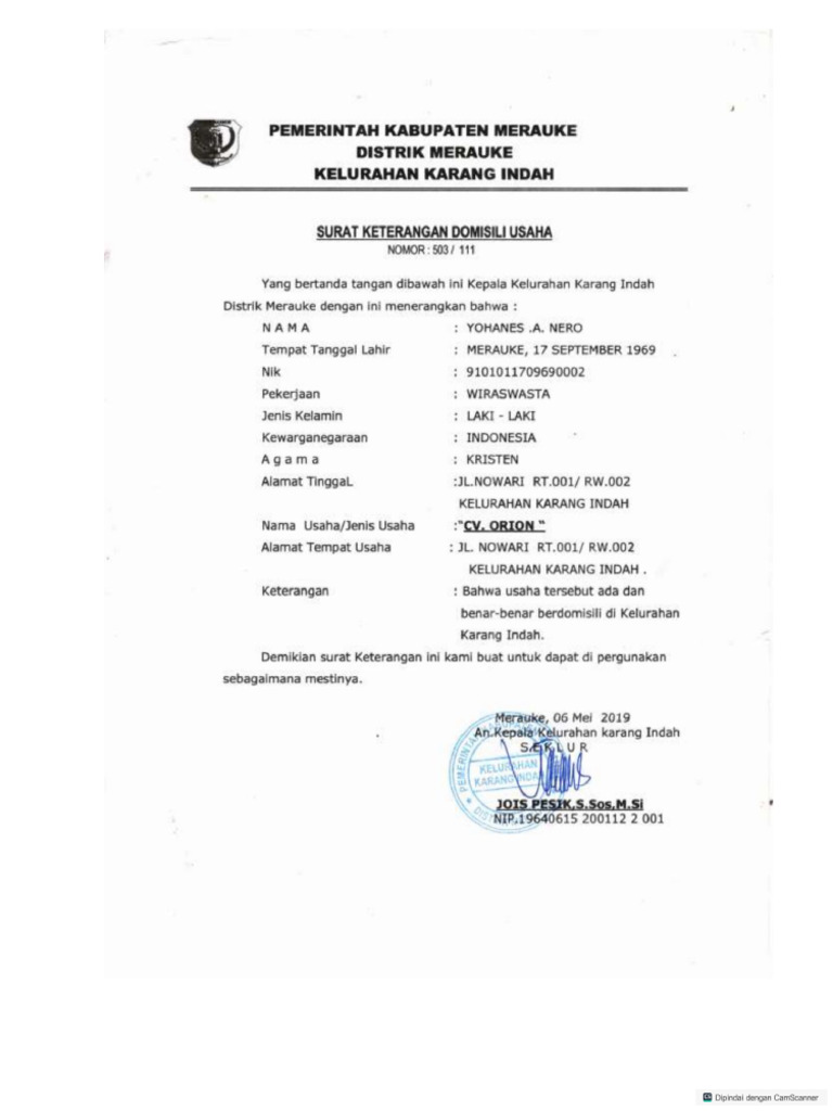 Domisili CV Orion | PDF