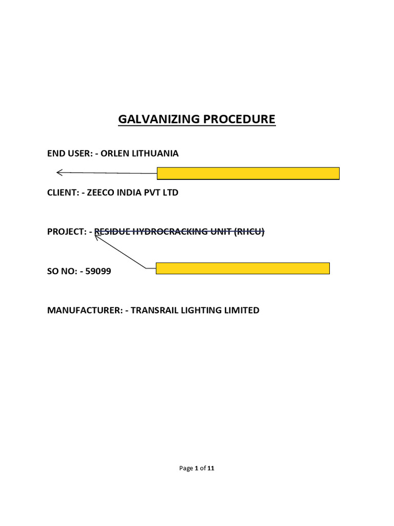 SAMPLE Galvanizing Procedure | PDF | Galvanization | Zinc