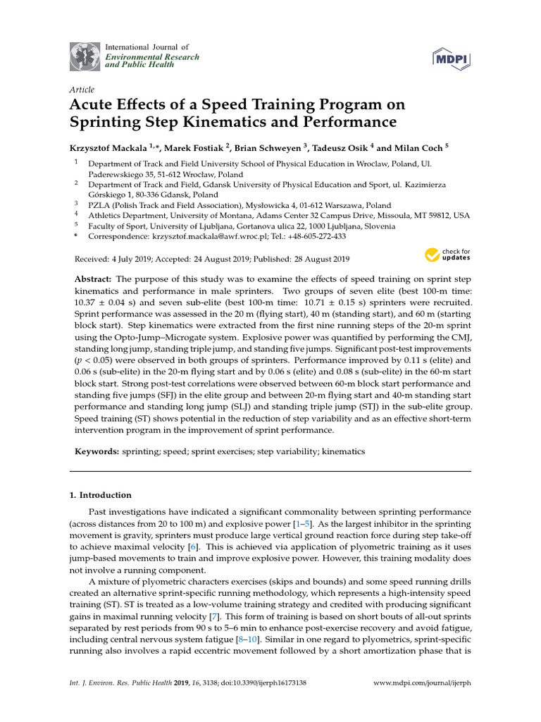 Acute Effects of A Speed Training Program On Sprinting Step Kinematics and Performance - 2019 ...