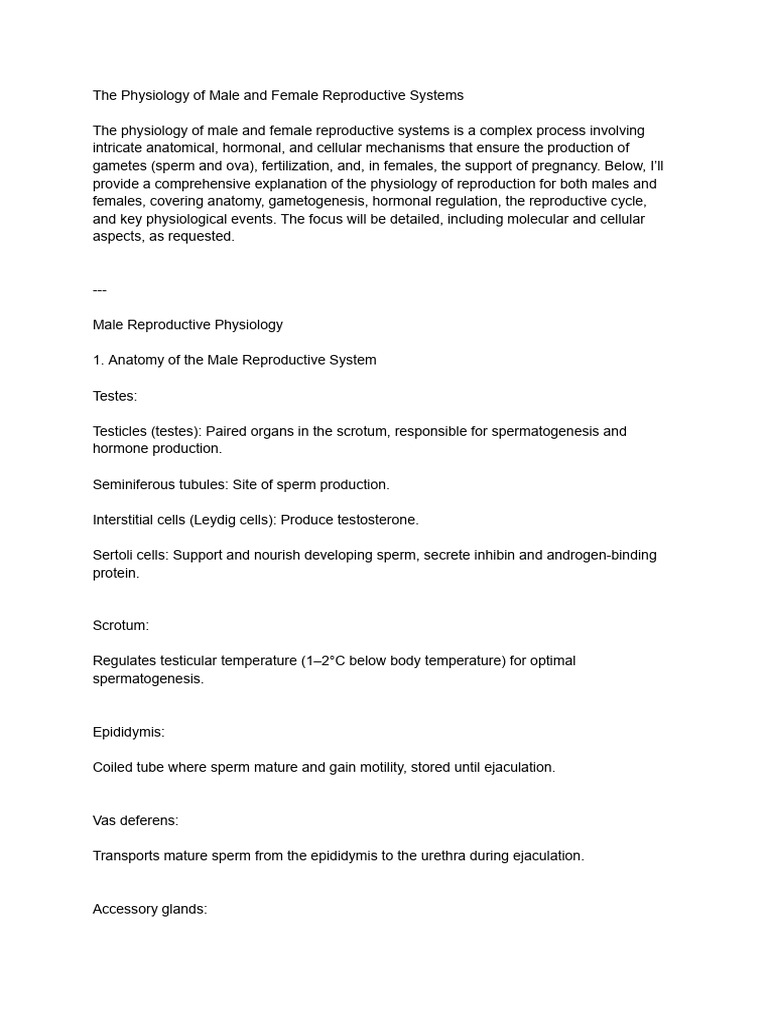 Reproductive System Physiology Overview | PDF | Testicle | Male Mammals