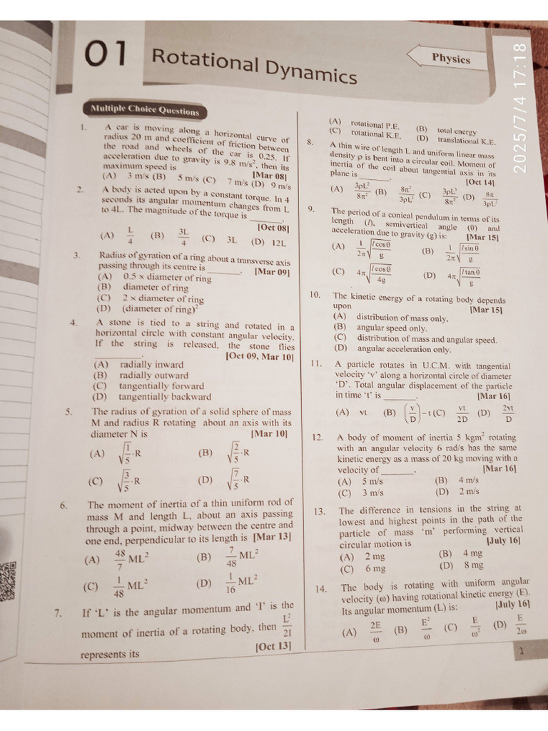 Rotational Dynamics Questions | PDF