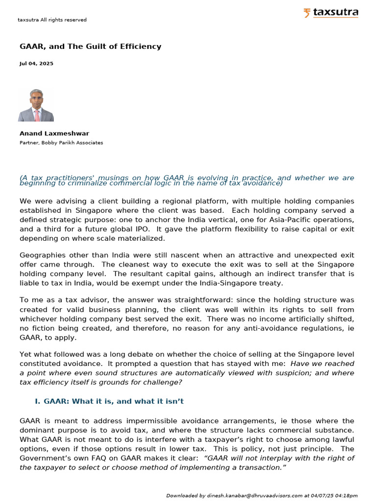 GAAR, and The Guilt of Efficiency | PDF | Taxes | Taxpayer