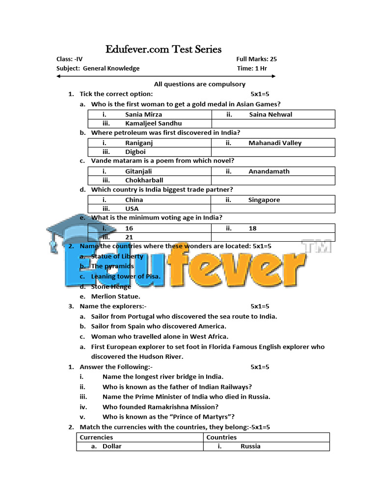 Class 4 GK Questions | PDF