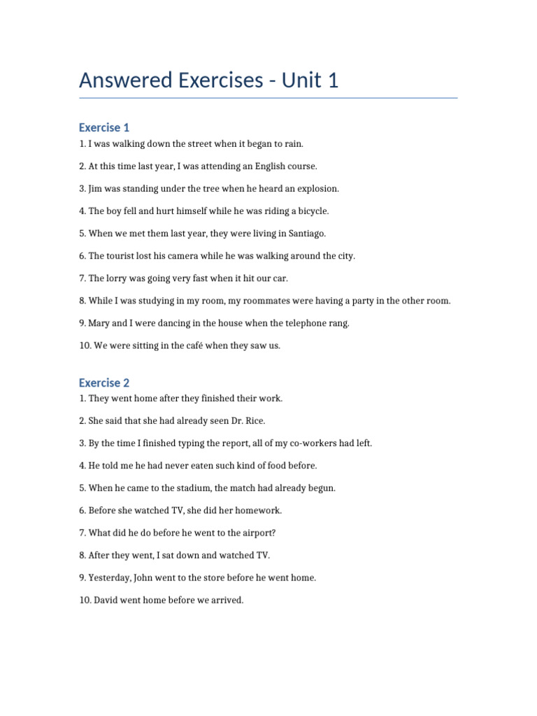 Full Answered Exercises Unit 1 | PDF