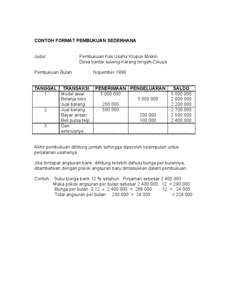 Contoh Format Pembukuan Sederhana | PDF