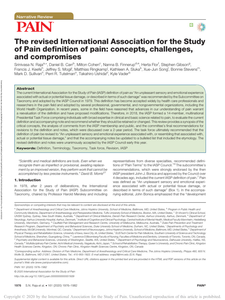 The Revised International Association For The Study of Pain Definition ...