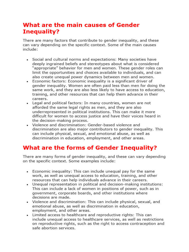 Main Causes of Gender Inequality | PDF | Gender Studies | Gender Inequality