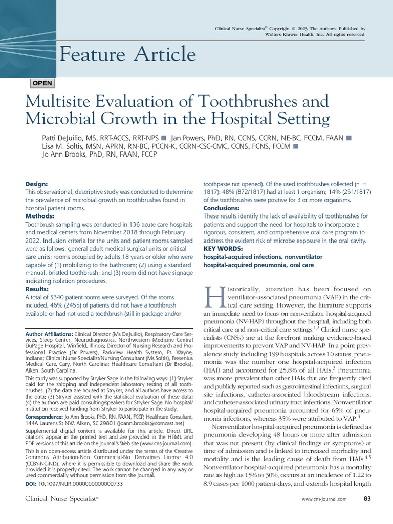 Microbial Growth on Hospital Toothbrushes | PDF | Oral Hygiene ...