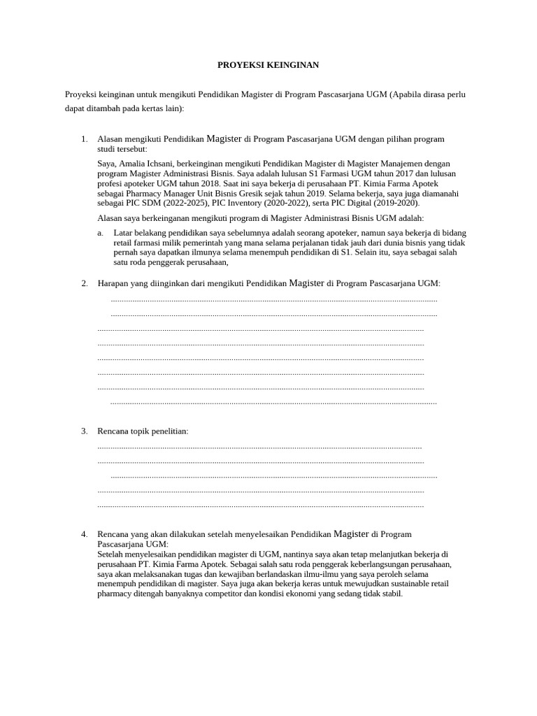 2022 Form Proyeksi Keinginan Magister | PDF