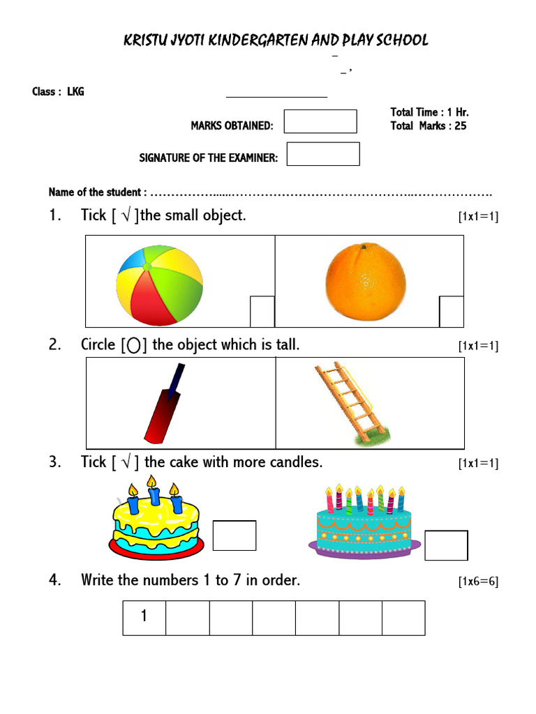 LKG Mathematics Assessment Paper | PDF
