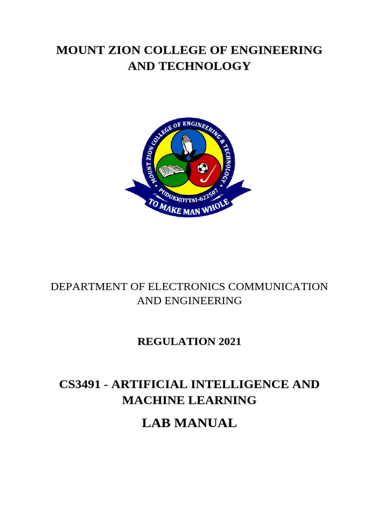 Cs3491-Aiml Lab Manual | PDF | Computer Programming | Machine Learning
