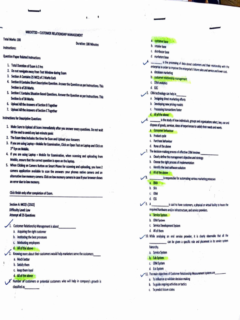 CRM Practice Test Instructions | PDF | Customer Relationship Management ...