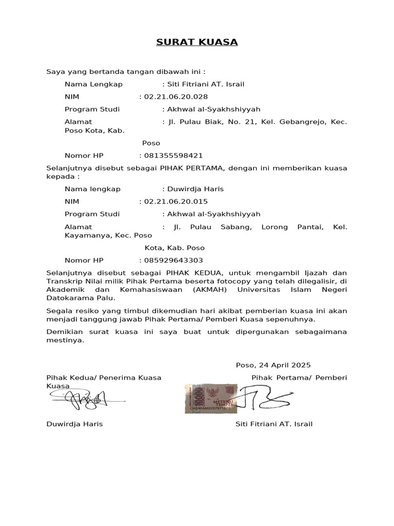 Contoh Surat Kuasa | PDF