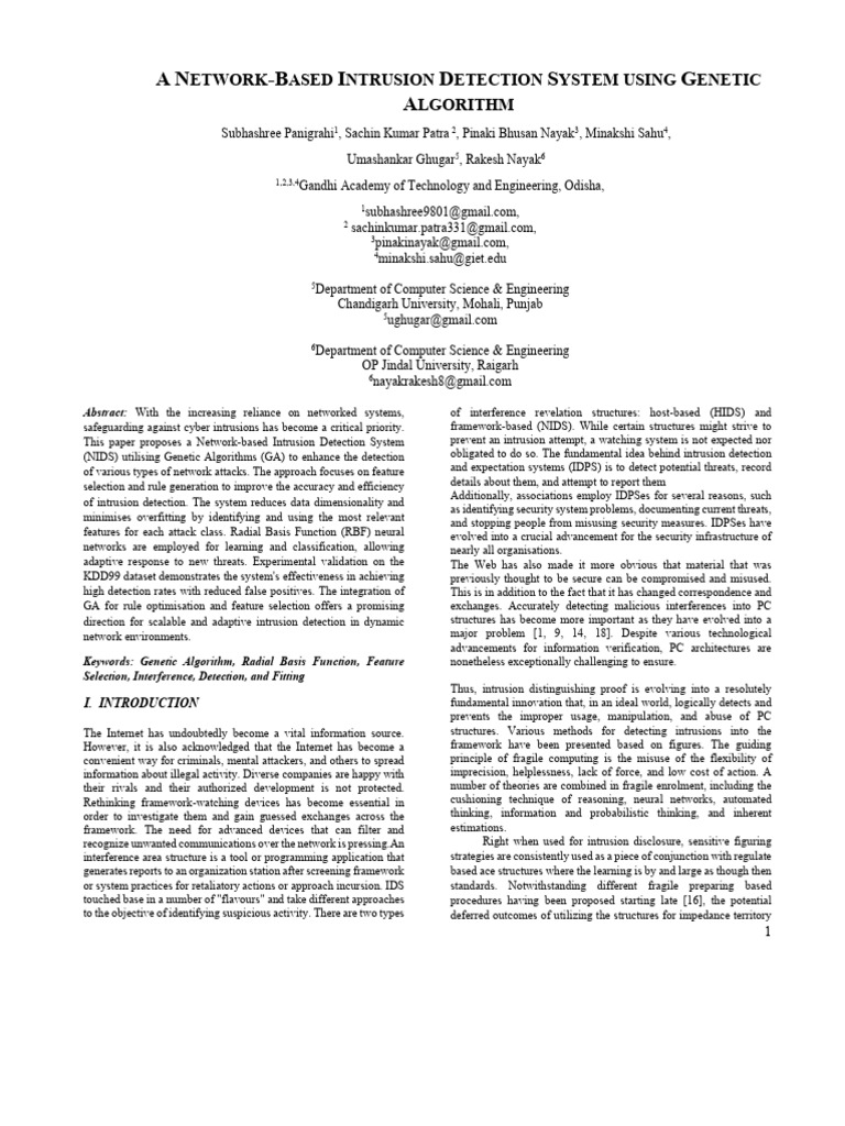 A Network-Based Intrusion Detection System Using Genetic Algorithm | PDF | Computer Networking ...