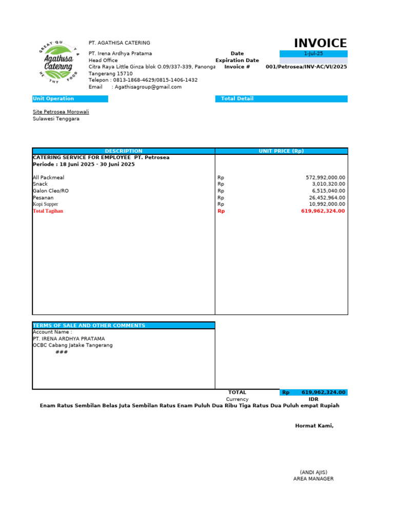 Invoice Catering Petrosea 18 Juni - 30 Juni 2025 | PDF
