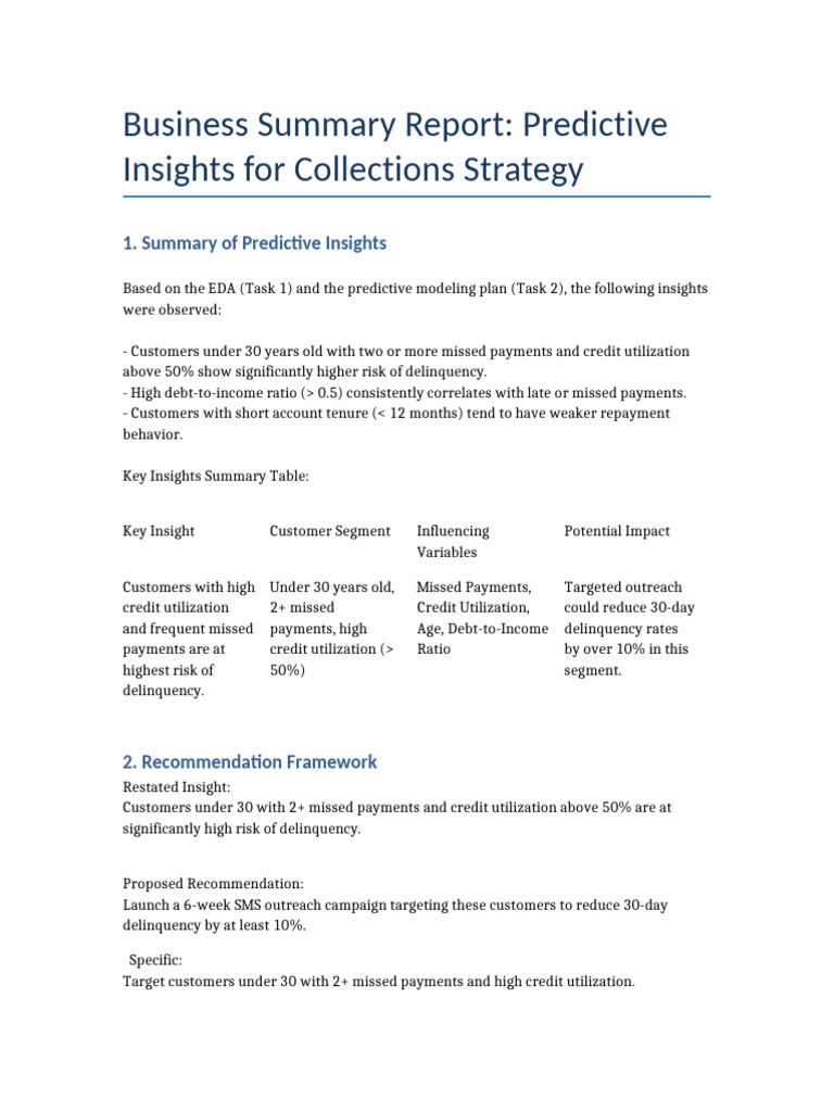 Task3 Business Summary Report Formatted | PDF | Risk