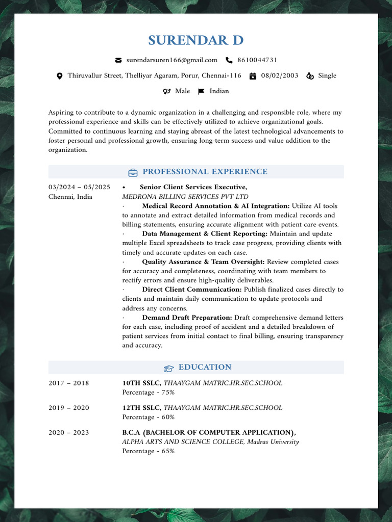 SURENDAR D FlowCV Resume 20250518 | PDF | C++ | Computer Programming