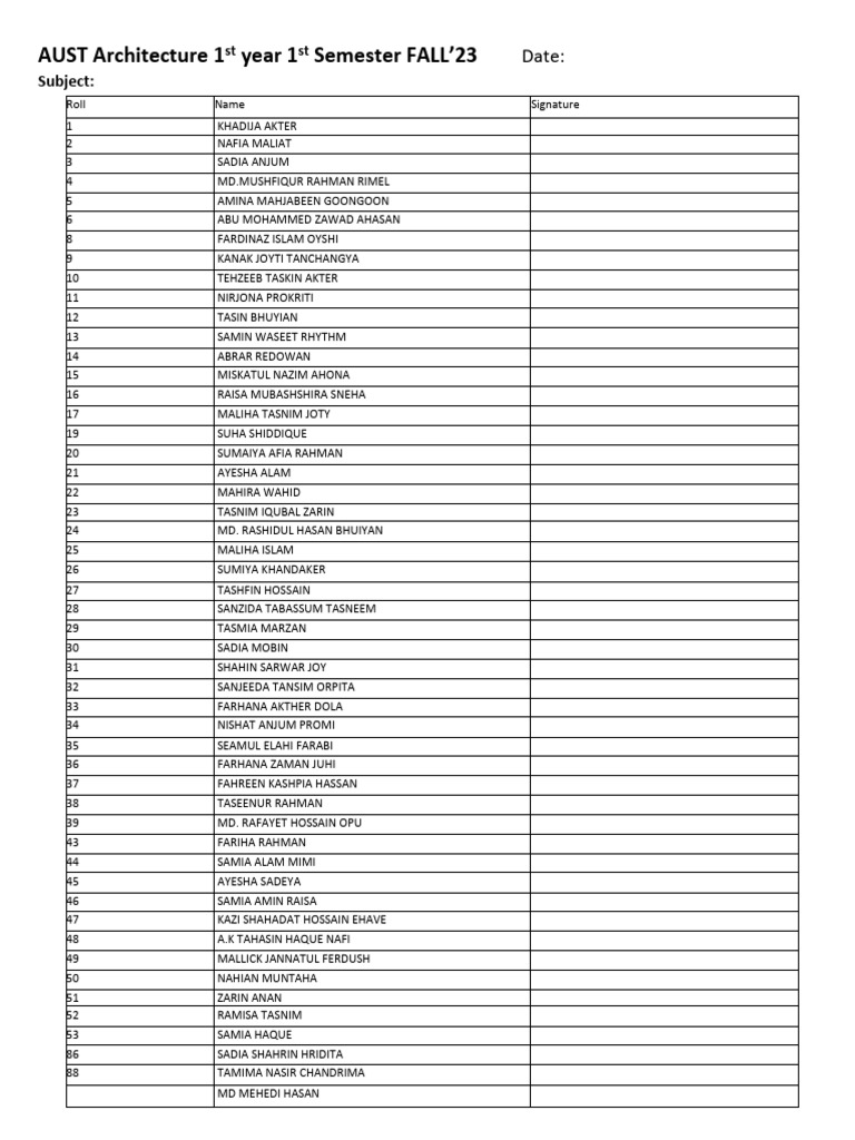 AUST Architecture 1st Year 1st Semester FALL 23 | PDF