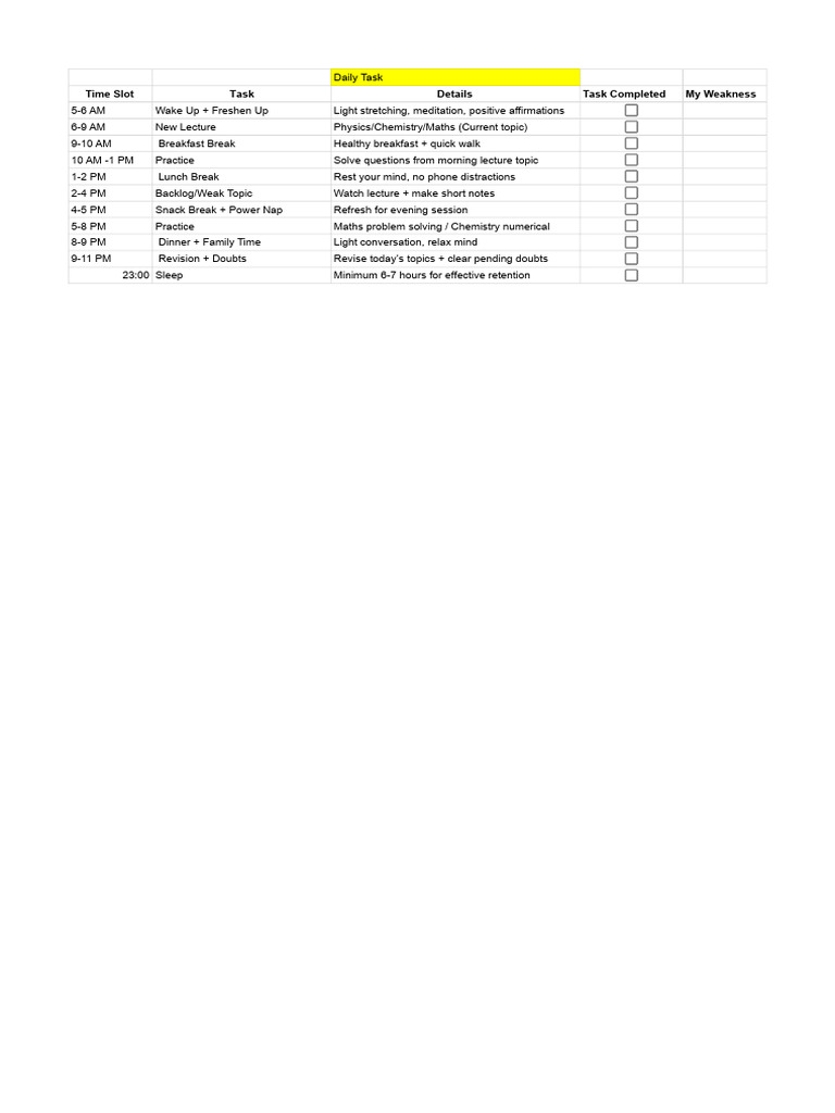 Rohit Bhaiya Day Time Table | PDF