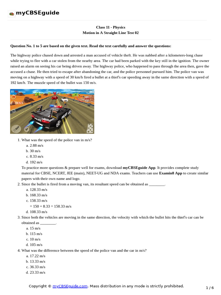 Police Chase: Speed and Motion Analysis | PDF | Acceleration | Velocity