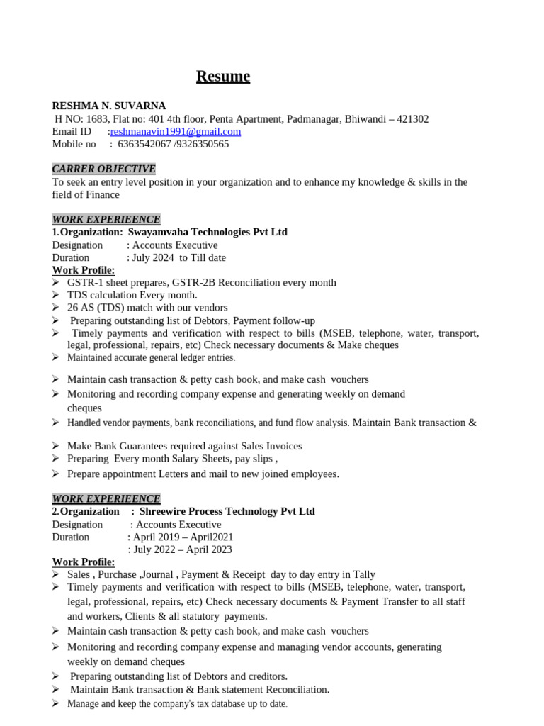 Resume 1 | PDF | Payments | Voucher