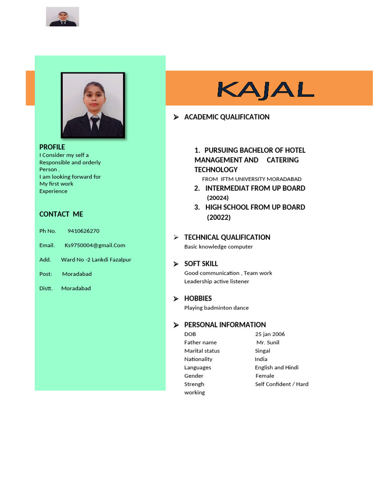 Hotel Management Student Profile | PDF