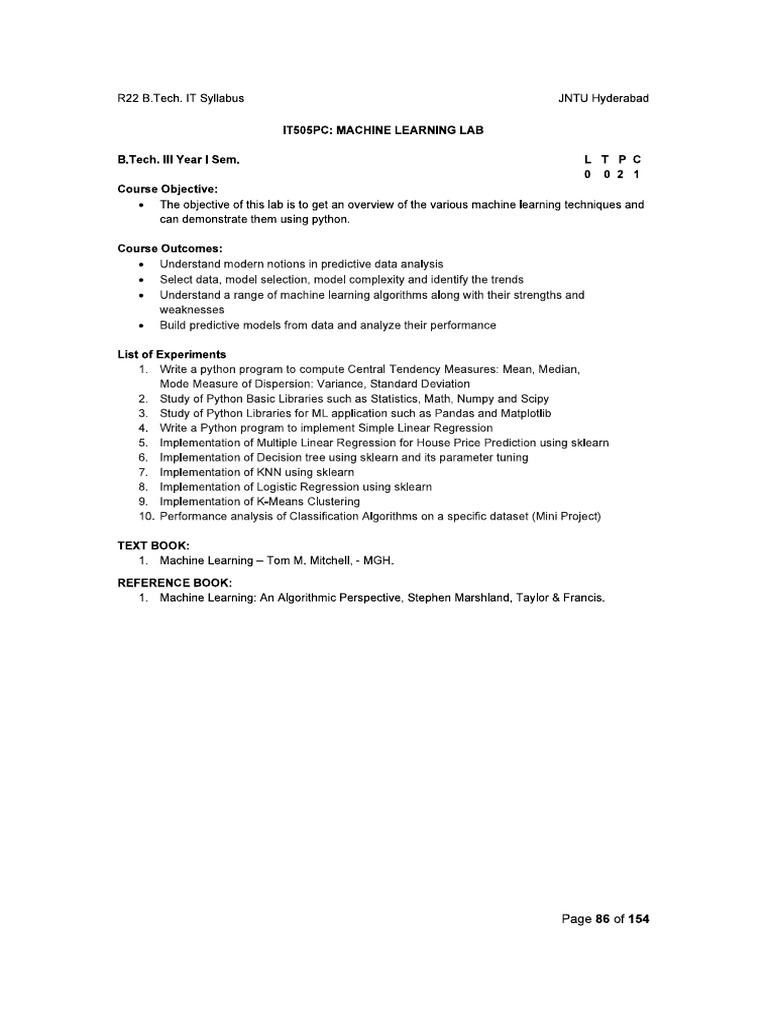 ML Lab Syllabus | PDF