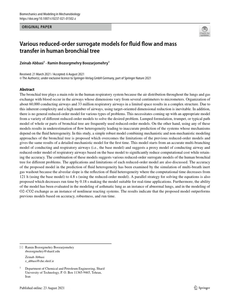 Zeinab Abbasi Various Reduced Order Surrogate Models | PDF | Respiratory System | Lung