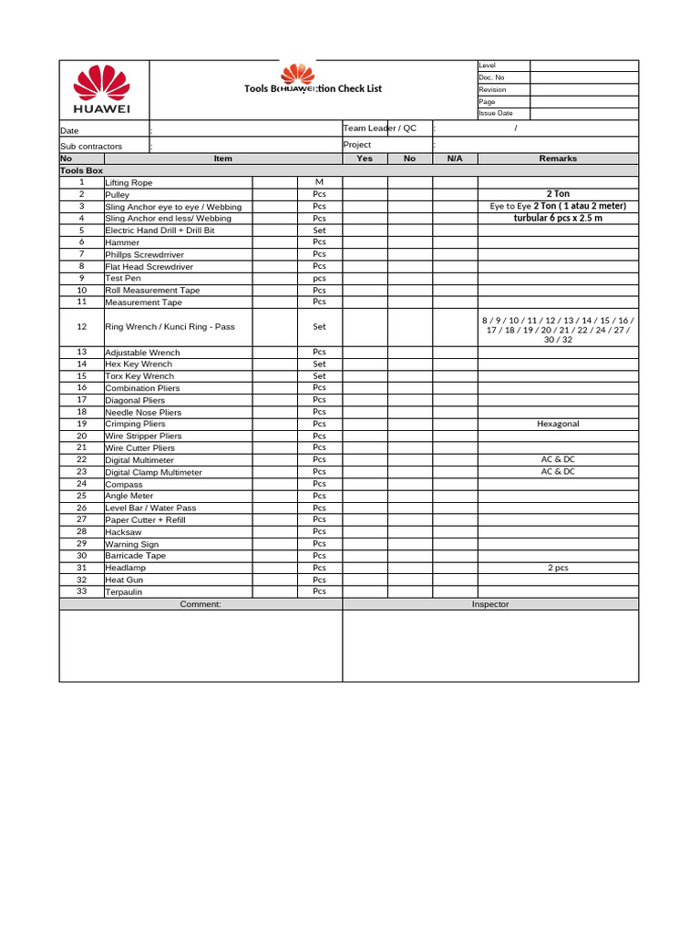 Huawei EHS Audit Checklist For XXXX Project - V3.0 Rev 1.0 | PDF ...