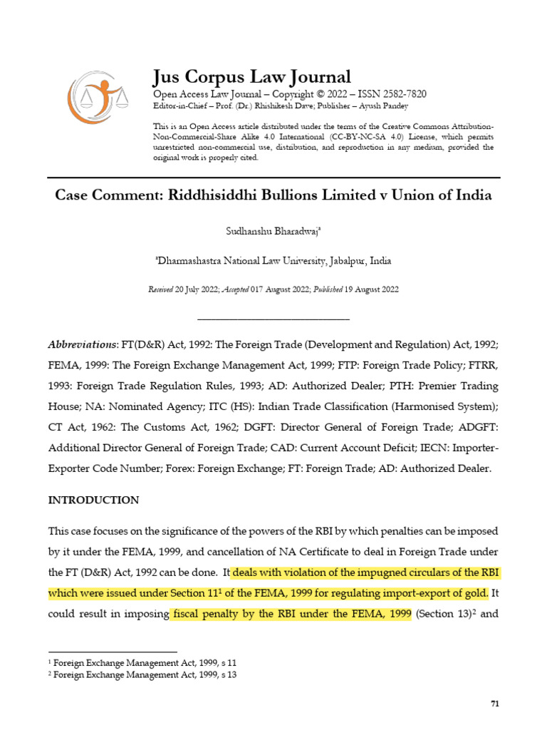 RBI Powers in Riddhisiddhi Case Analysis | PDF | Reserve Bank Of India ...