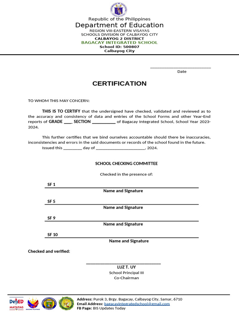School Checking Commitee Form 2024 | PDF