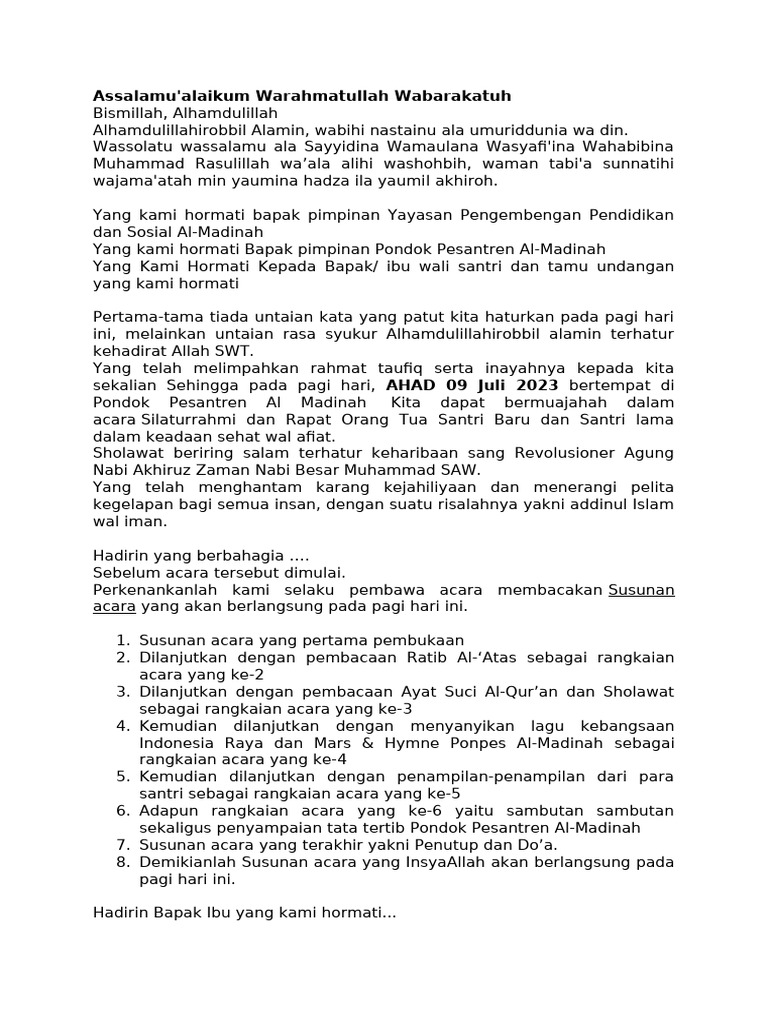 Susunan Acara MC Rapat Orang Tua | PDF