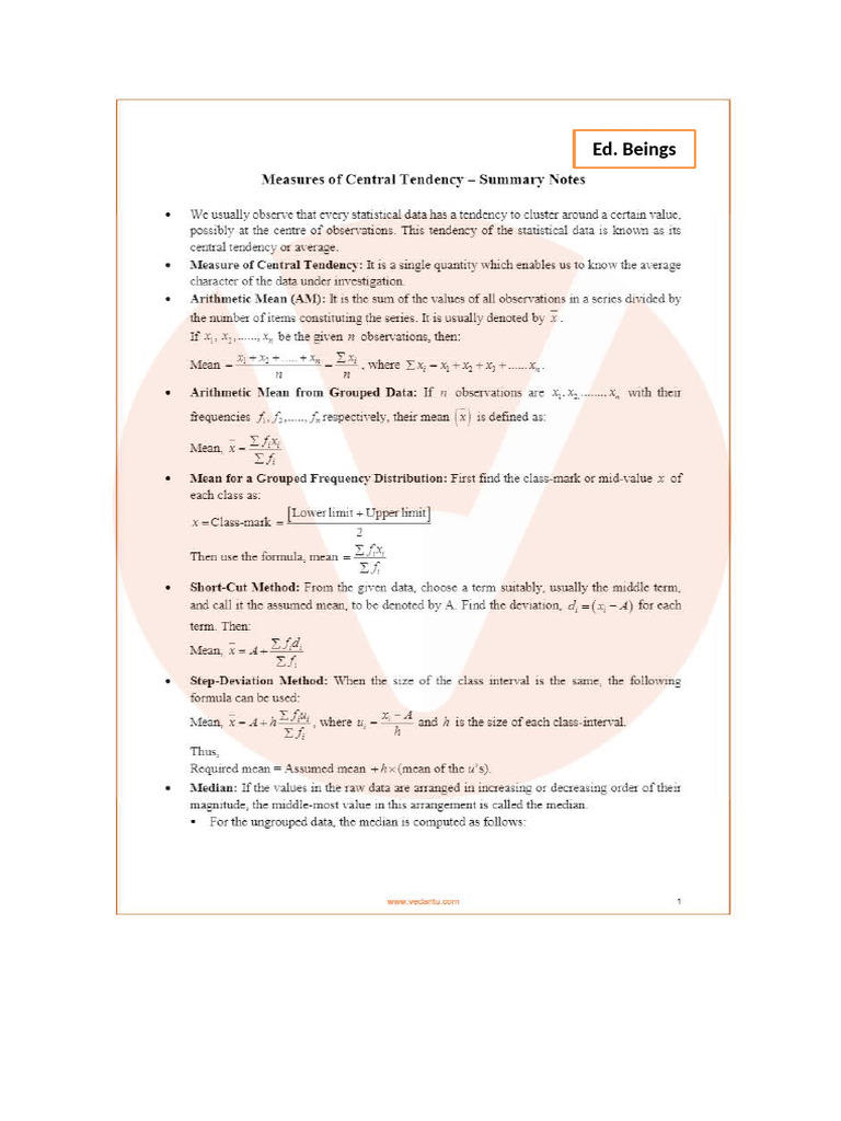 Measures of Central Tendency Formulas | PDF