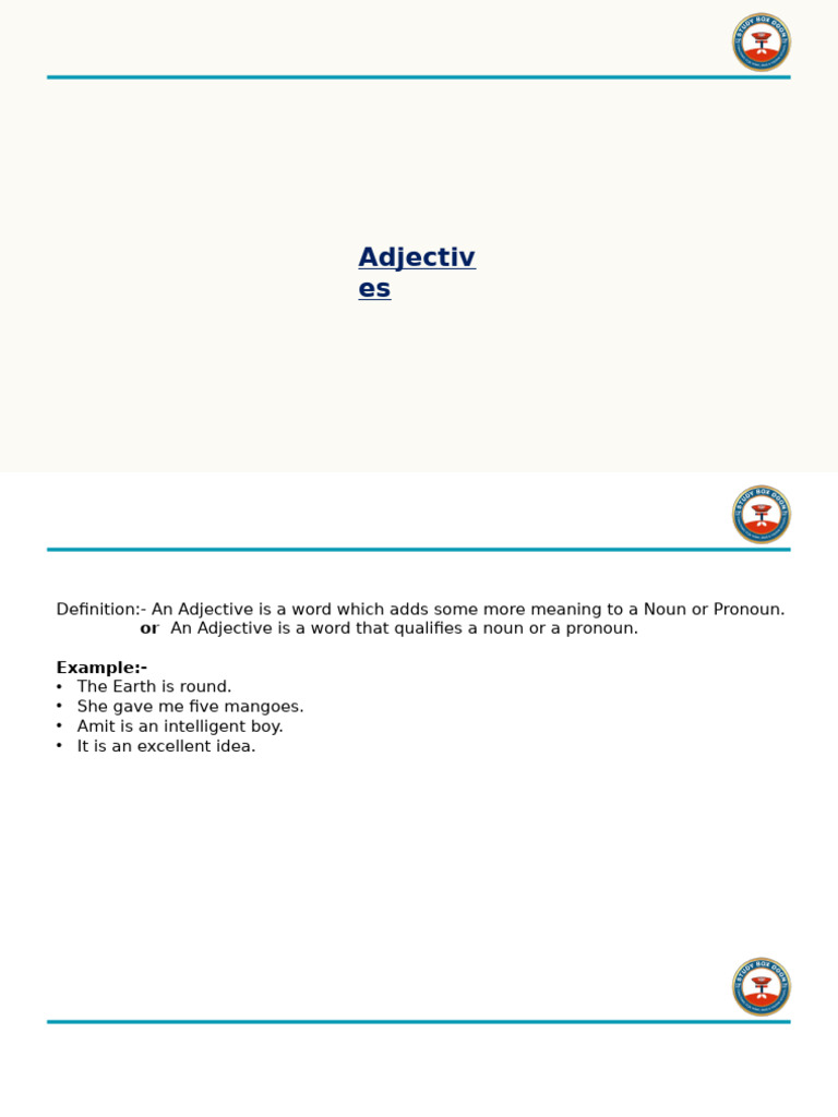 Types and Uses of Adjectives | PDF | Adjective | Noun